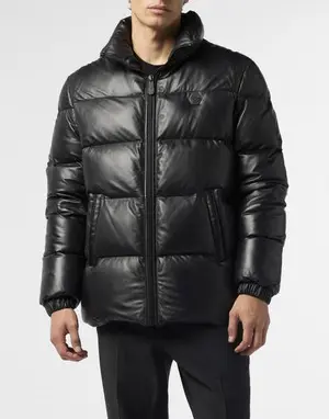 Philipp Plein Leather Puffer Jacket Late Checkout - Black