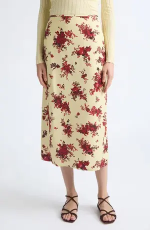 JIL SANDER Floral Print Midi Skirt - Ruby Yellow