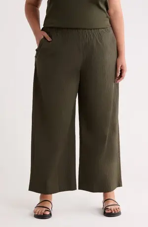Eileen Fisher Wide Leg Ankle Pants - Seaweed