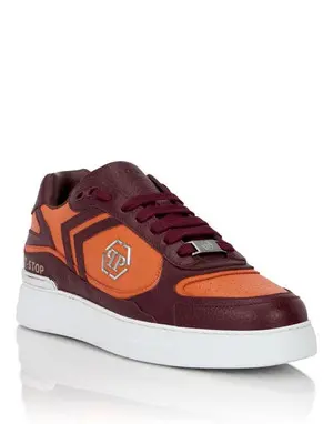 Philipp Plein Low Top Sneakers In Deer Leather - Bordeaux