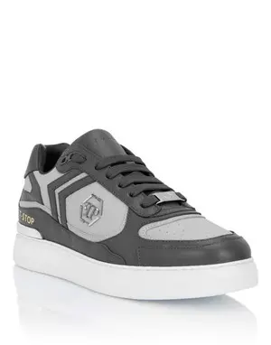 Philipp Plein Low Top Sneakers In Deer Leather - Darkgrey