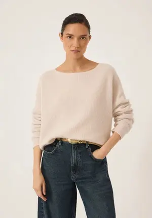 HUSH Bryony Slash Neck Ribbed Jumper - Oatmeal