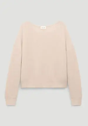 HUSH Bryony Slash Neck Ribbed Jumper - Oatmeal