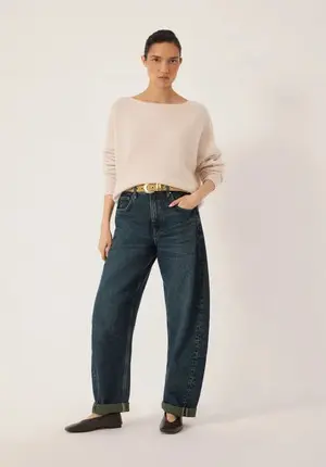 HUSH Bryony Slash Neck Ribbed Jumper - Oatmeal