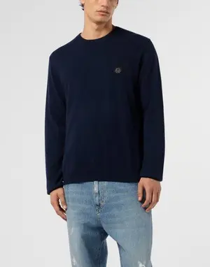 Philipp Plein Embroidered Wool Crewneck Pullover - Navy