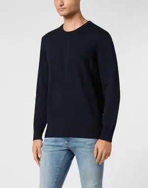 Philipp Plein Knitted Pullover With Skull & Bones Jacquard - Darkblue