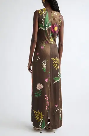 Oscar De La Renta Mixed Botanical Milano Jersey Maxi Dress - Brown Multi