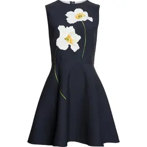 Oscar De La Renta Peony Fit & Flare Dress - White/navy