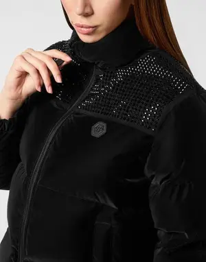 Philipp Plein Nylon And Suede Puffer Jacket Strass