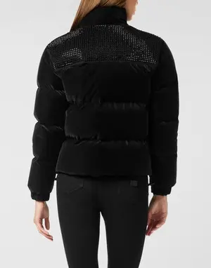 Philipp Plein Nylon And Suede Puffer Jacket Strass
