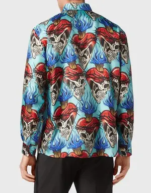 Philipp Plein Silk Dandy Shirt Love Tattoo