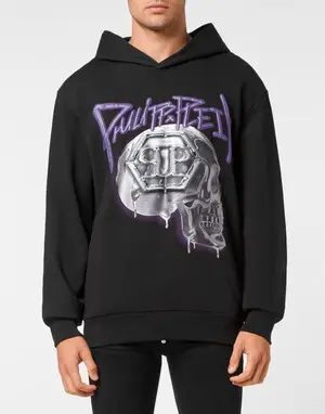 Philipp Plein Hooded Sweatshirt With Skull Graphic - Black