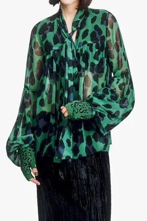 Anna Sui Jewel Jaguar Chiffon Tie Blouse