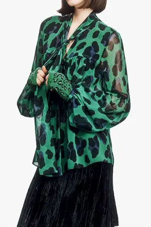 Anna Sui Jewel Jaguar Chiffon Tie Blouse