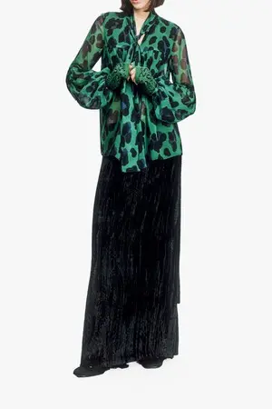 Anna Sui Jewel Jaguar Chiffon Tie Blouse
