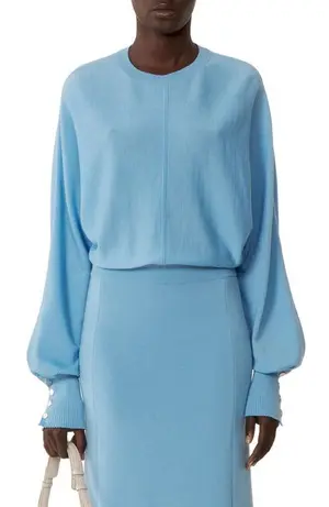 LANVIN Buttoned Long Skirt In Merino Wool - Periwinkle