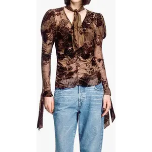 Anna Sui Dahlia Tulle Knit Long Sleeve Top