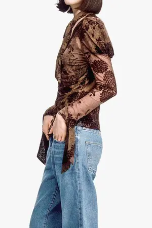 Anna Sui Dahlia Tulle Knit Long Sleeve Top