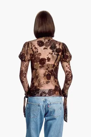 Anna Sui Dahlia Tulle Knit Long Sleeve Top