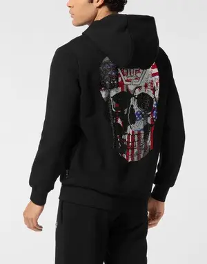 Philipp Plein Fleece Zip Hoodie With Skull And Rhinestones