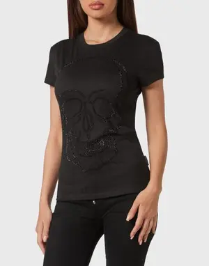 Philipp Plein Cotton Jersey T-shirt With Devoré Python Pattern And Bejeweled Skull Detail - Black