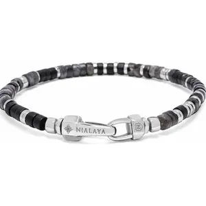 NIALAYA JEWELRY Matte Onyx Heishi Bead Bracelet With Stainless Steel Accents - Black