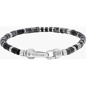 NIALAYA JEWELRY Matte Onyx Heishi Bead Bracelet With Stainless Steel Accents - Midnight Onyx