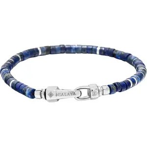 NIALAYA JEWELRY Lapis Lazuli Bead Bracelet With Stainless Steel Clasp - Blue Lapis