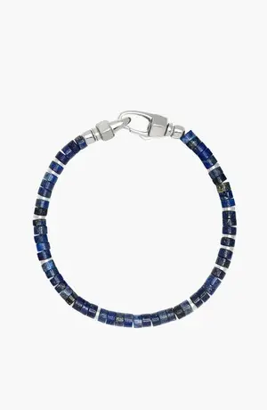 NIALAYA JEWELRY Lapis Lazuli Bead Bracelet With Stainless Steel Clasp