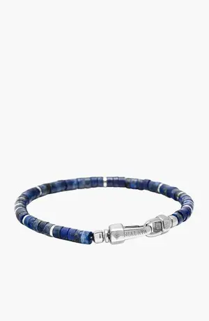 NIALAYA JEWELRY Lapis Lazuli Bead Bracelet With Stainless Steel Clasp