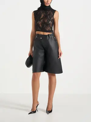 Manière De Voir Maniere De Voir Hazel Leather Wrapover Bermuda Shorts - Black