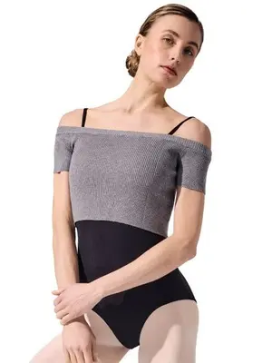 CAPEZIO Ribbed Knit Cropped Sweater - Medium Grey