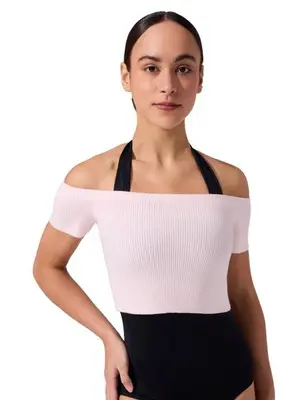 CAPEZIO Ribbed Knit Cropped Sweater - Pink