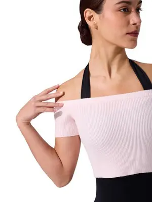 CAPEZIO Ribbed Knit Cropped Sweater - Pink
