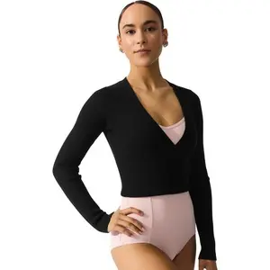 CAPEZIO Ribbed Knit Wrap Sweater - Black