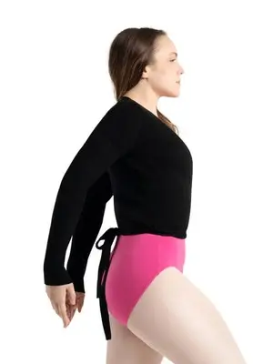 CAPEZIO Ribbed Knit Wrap Sweater - Black