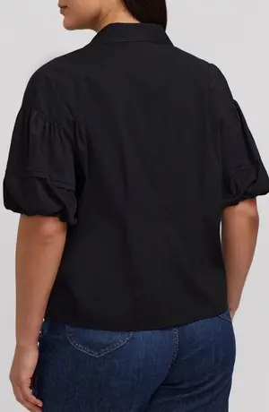Foxcroft Lucia Puff Sleeve Popover Shirt - Black