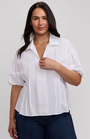 Foxcroft Lucia Puff Sleeve Popover Shirt