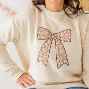 SWEET WINK Mocha Floral Bow Patch Sweatshirt