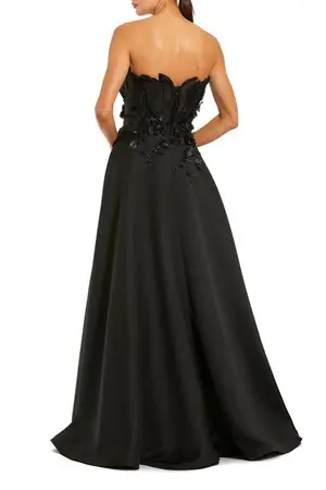 Mac Duggal Strapless Floral Embellished Ballgown