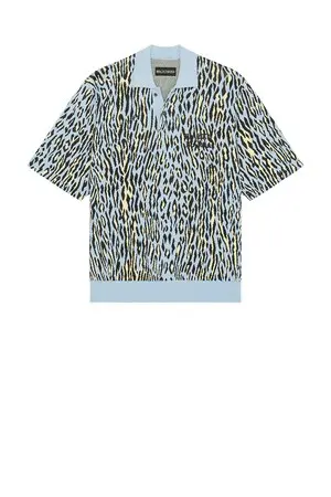 WACKO MARIA Leopard Knit Polo Shirt Type 1 In L-blue In Blue