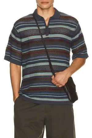 THISISNEVERTHAT Striped Knit Polo In Blue - Dark Navy