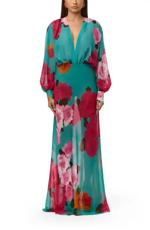 Naked Wardrobe Floral Print Chiffon V-neck Bodysuit