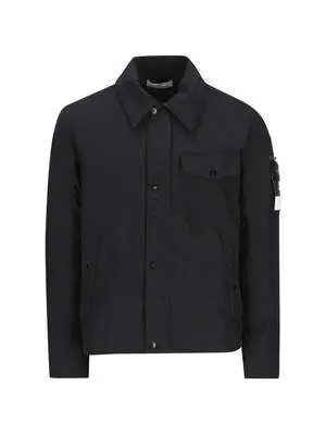 Stone Island Down Jacket With Classic Collar - Nero
