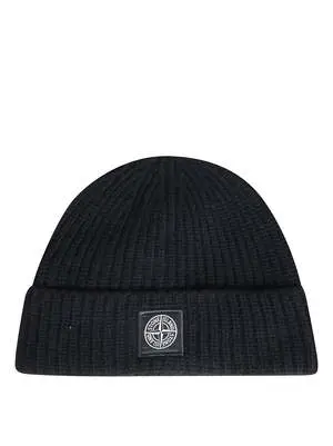 Stone Island Style Ribbed Beanie For - Nero