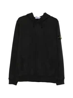 Stone Island Cotton Drawstring Hoodie With Kangaroo Pocket - Nero
