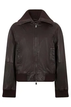 Pinko Leather Jacket With Knit Inserts And Zip Front