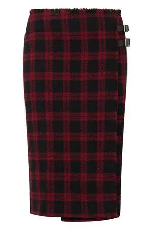 Pinko Checkered Plaid Midi Skirt With Side Zip