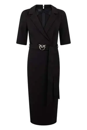 Pinko Fitted Lapel-collar Dress With Thin Belt - Black
