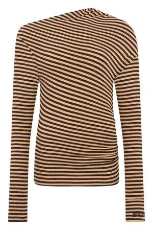 Pinko Diagonal Stripe Wool-blend Polo Sweater With Asymmetrical Neckline - Multicolor